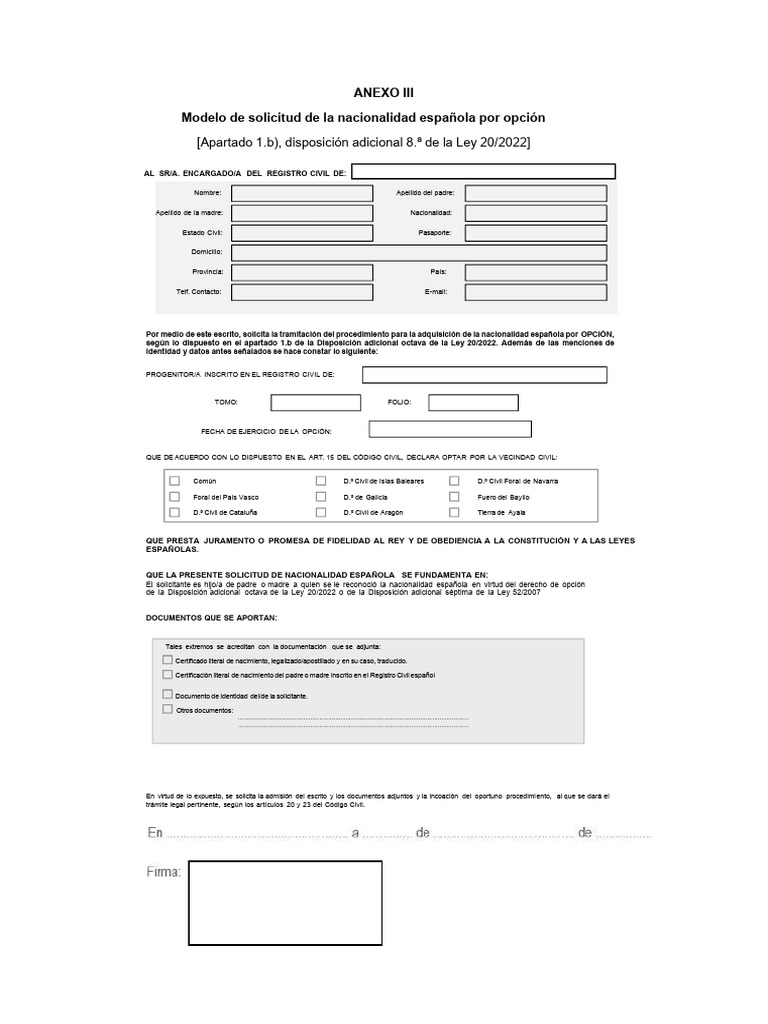 Solicitud Nacionalidad Española por Opción | PDF | España | Gobierno y ...