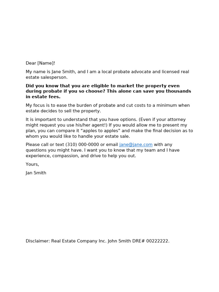 Letter To Probate Attorney | PDF