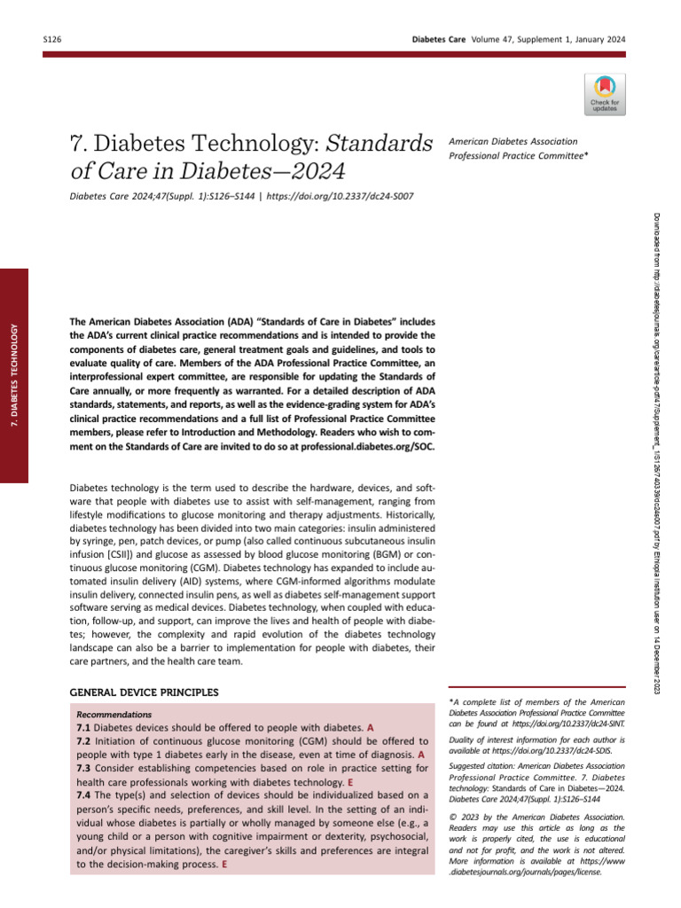 Diabetes Technology Standards 2024 | PDF | Diabetes | Diabetes Management