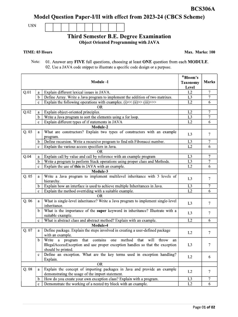 OOC With Java Model QP | PDF