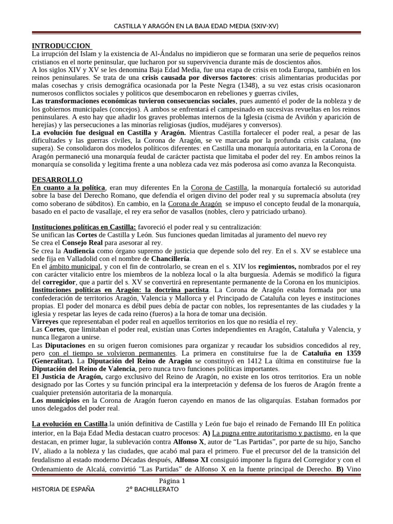 Tema Nâº 3 Castilla y Aragon en La Baja Edad Media (Sxiv-Xv) | PDF ...
