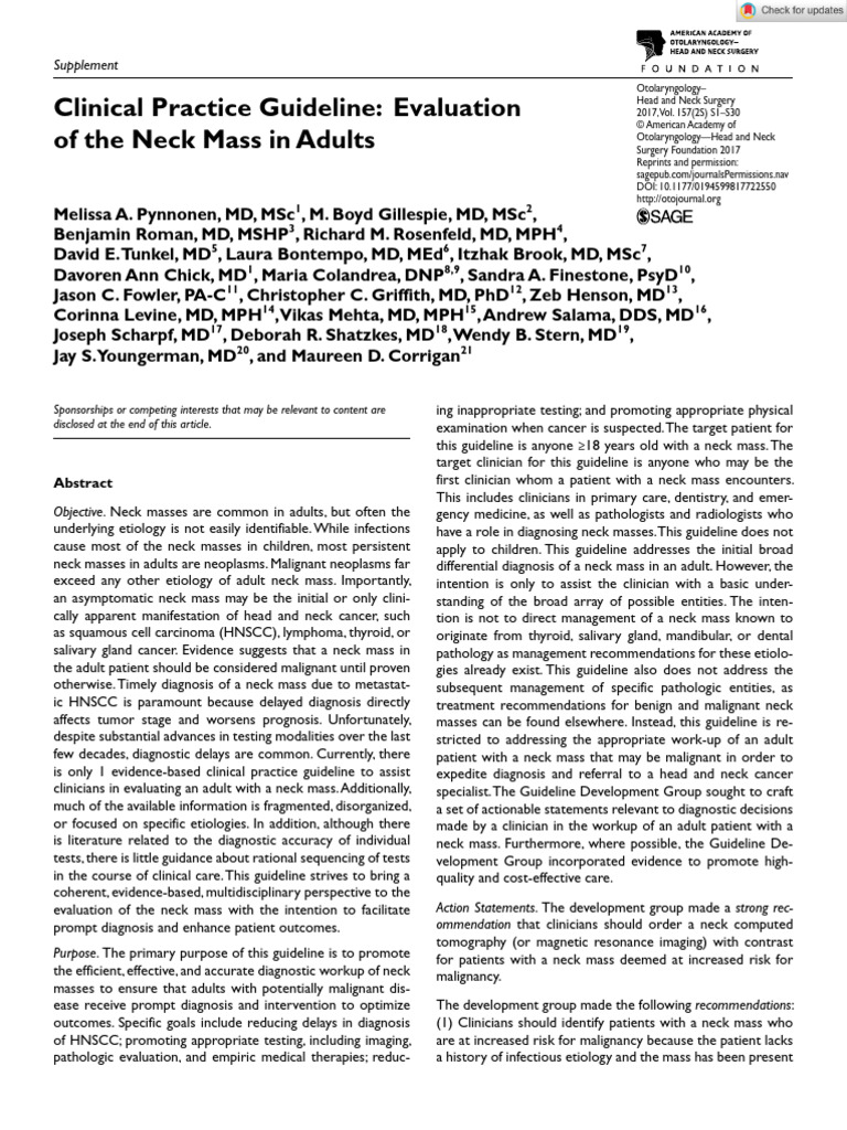 Clinical_Practice_Guideline_Evaluation_of_the_Neck_Mass_in_Adults | PDF ... Clinical_Practice_Guideline_Evaluation_of_the_Neck_Mass_in_Adults | PDF ...