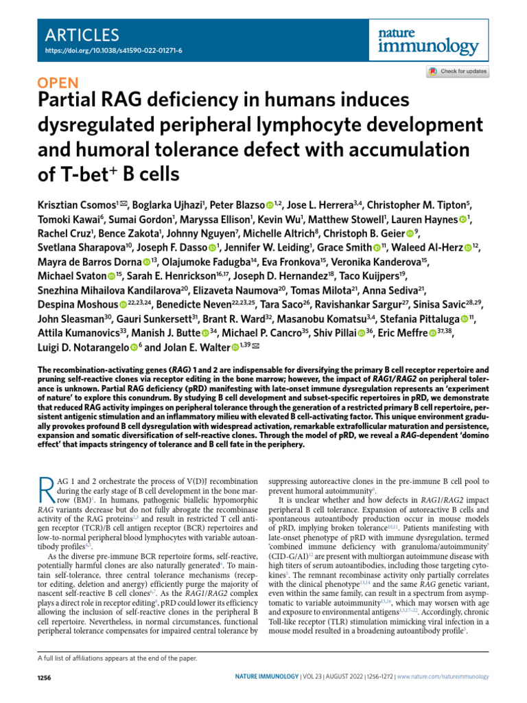 Impact of RAG Deficiency on B Cell Tolerance | PDF | Immune Tolerance ...