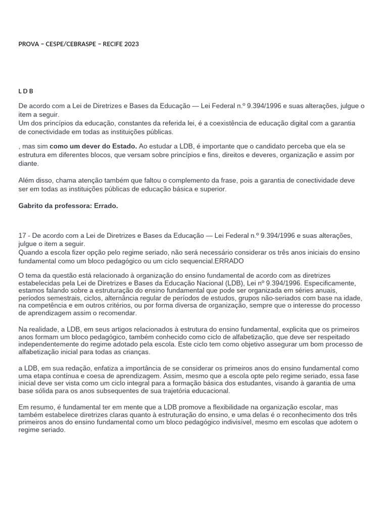 LDB e BNCC: Diretrizes Educacionais 2023 | PDF | Aprendizado | Pedagogia