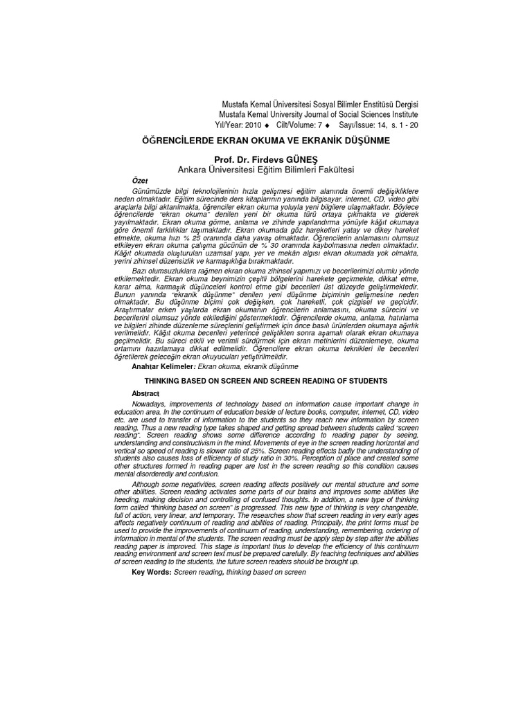 Rencilerde Ekran Okuma Ve Ekranik D - Nme-Thinking Based On Screen and ...