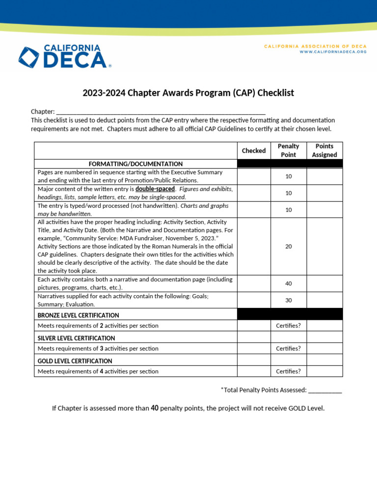 CAP Awards Program Checklist 2023-2024 | PDF