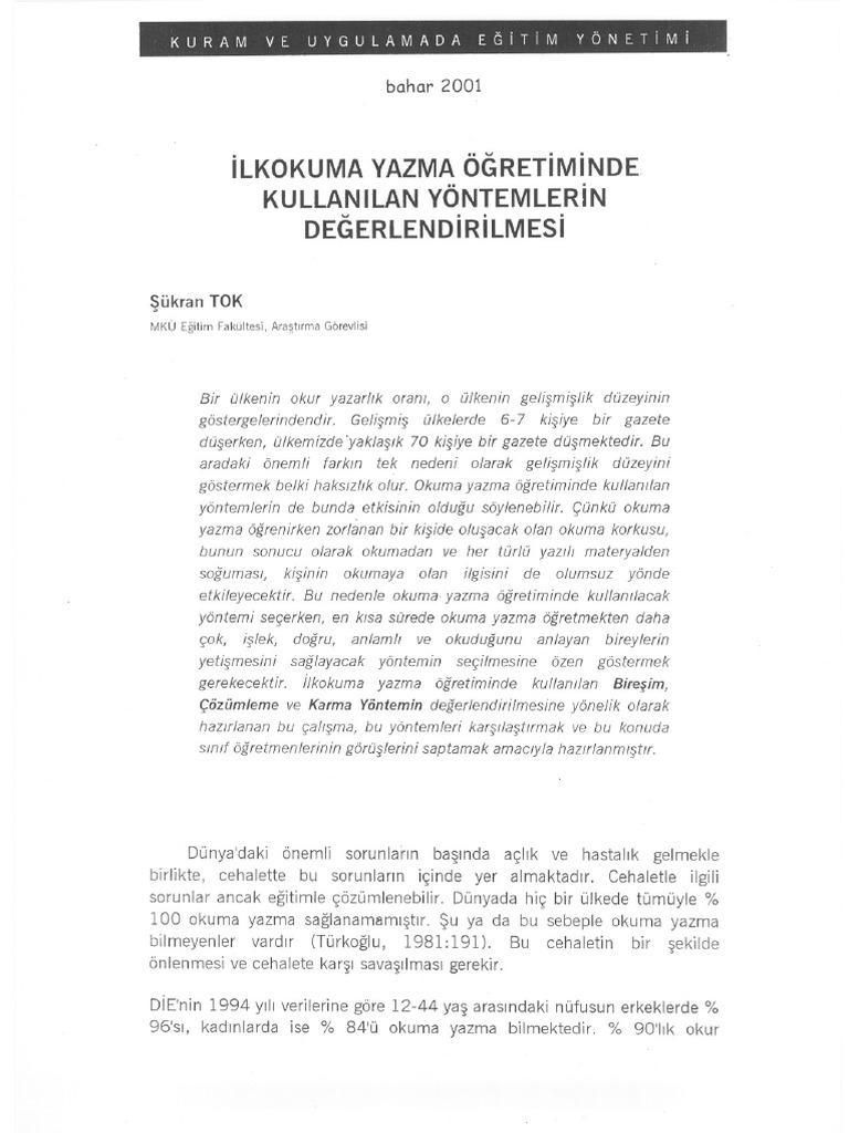 Lkokuma Yazma - Retiminde Kullan - Lan Y - Ntemlerin de - Erlendirilmesi (#126924) - 108500 | PDF