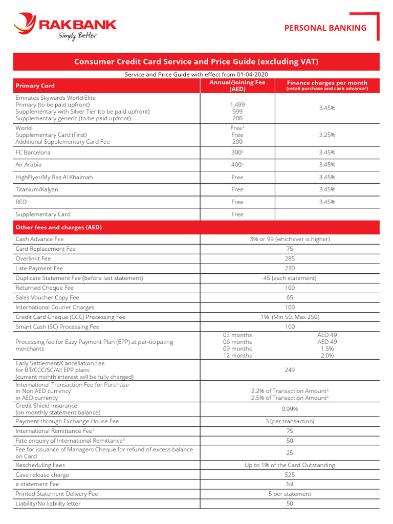 Consumer Credit Card Service and Price Guide (Excluding VAT) | PDF ...