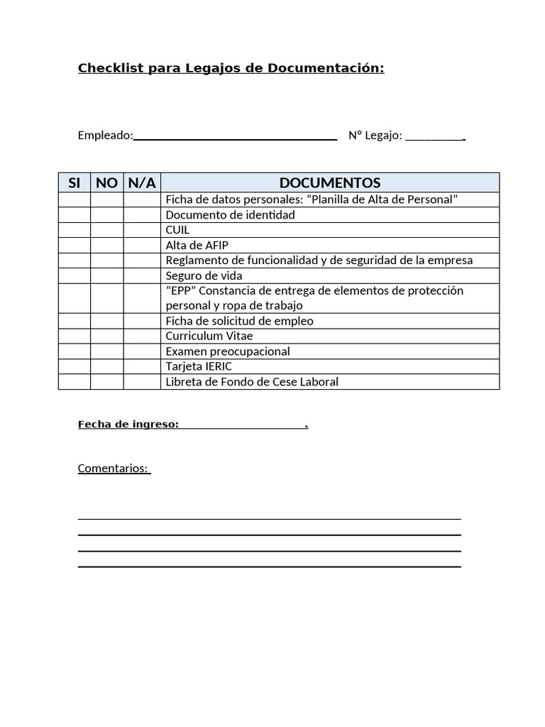 Checklist para Legajos de Documentación | PDF