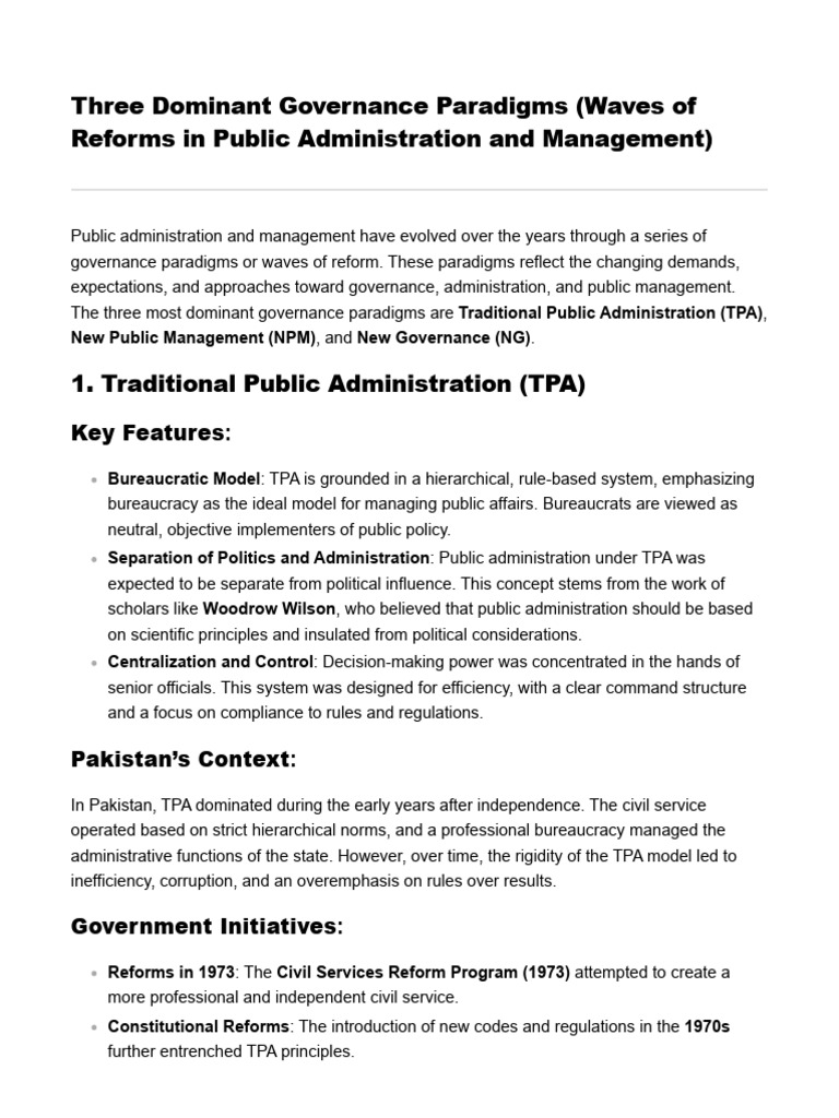 Explain Three Dominant Governance Paradigms Also Referred To As Waves ...