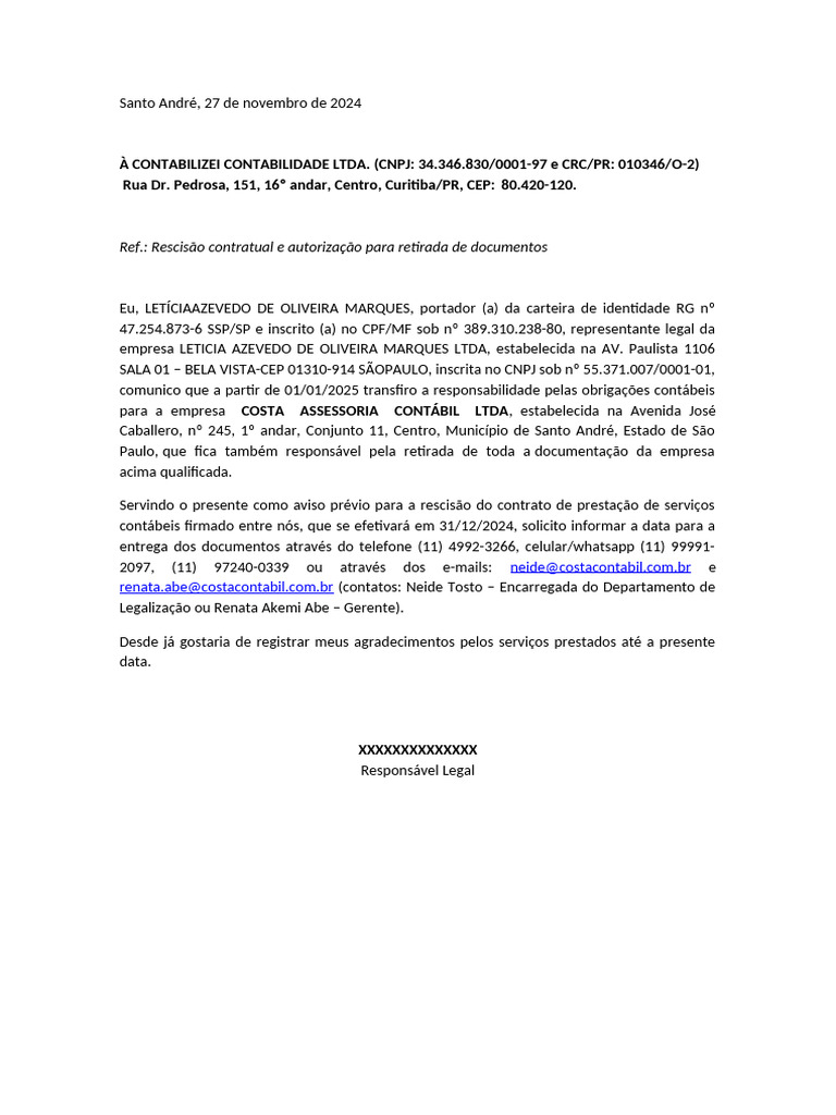 Comunicado de Transferência Contábil | PDF