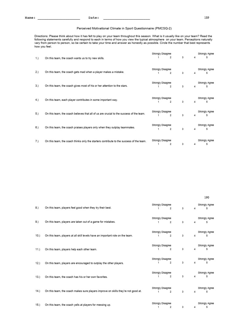 Perceived Motivational Climate in Sport Questionnaire (PMCSQ-2) | PDF ...