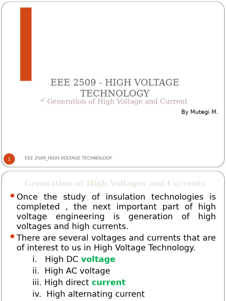 Lecture 8 - Generation of High Voltage and Current | PDF | Rectifier | Capacitor