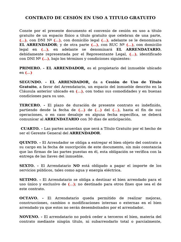 Contrato de Ceion de Uso A Titulo Gratuito 1 | PDF | Justicia | Crimen ...