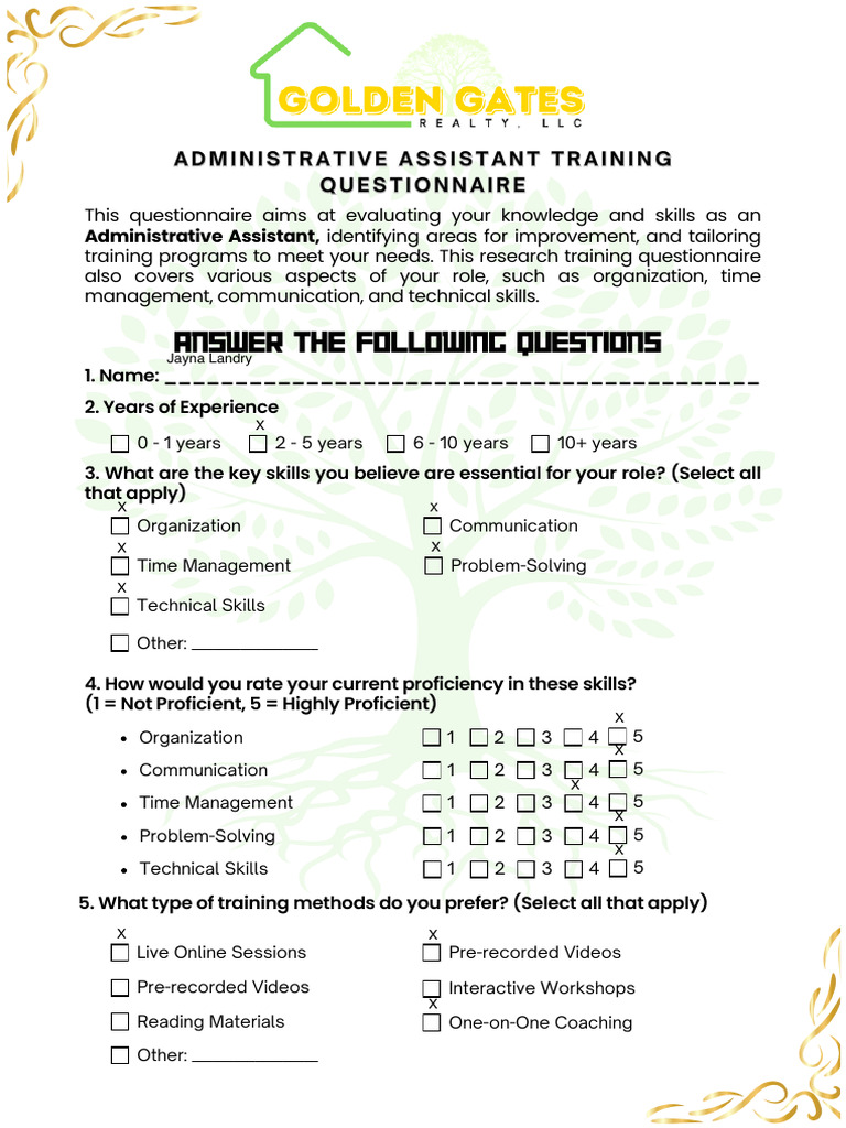 Admin Assist Questionnaire | PDF | Skill | Psychology