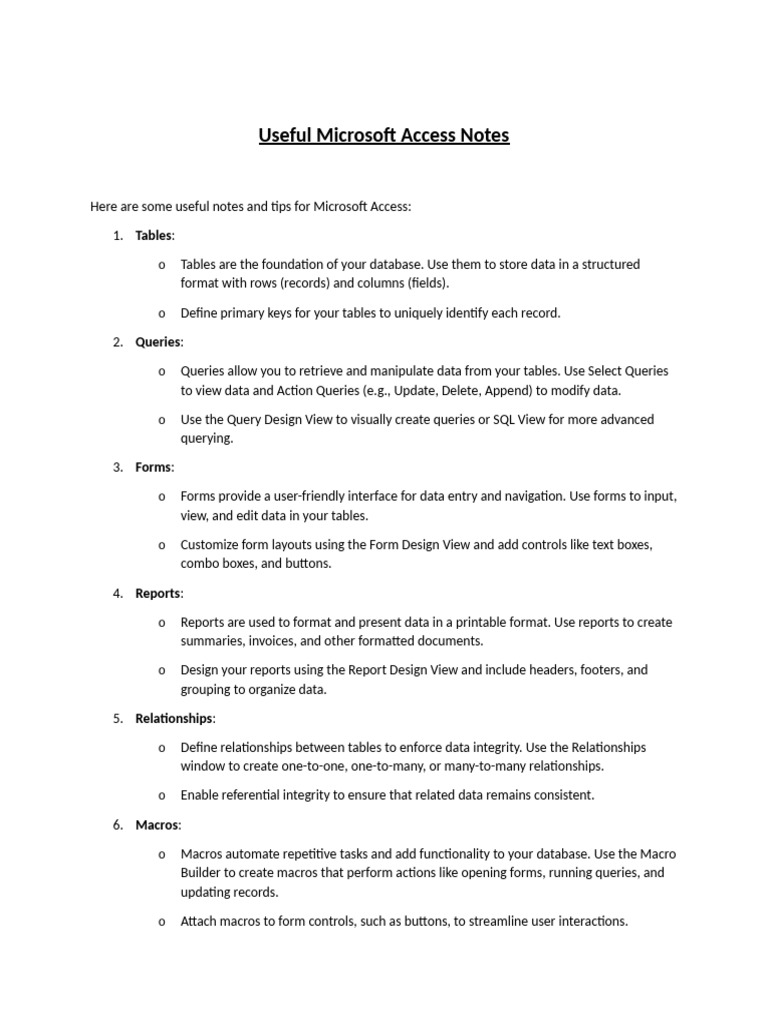 Useful Microsoft Access Notes | PDF | Microsoft Access | Visual Basic ...