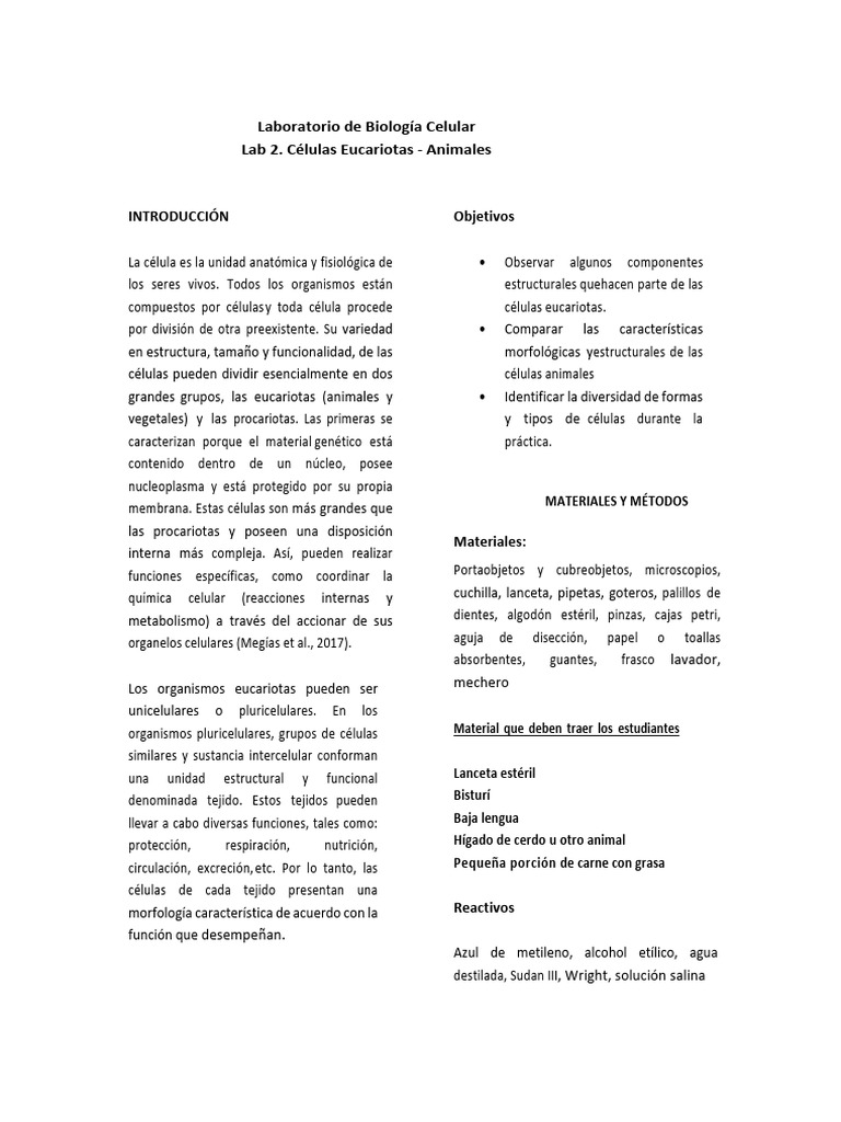 Lab 2 BioCel | PDF | Biología Celular) | Organismos