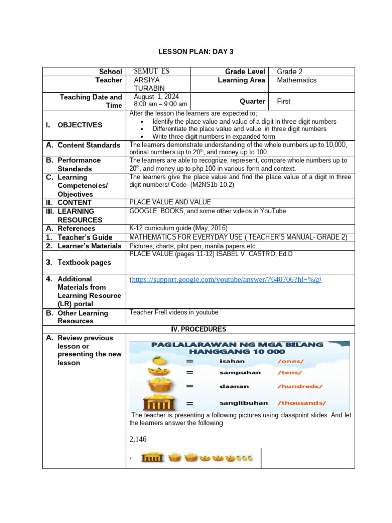 Math G2 I Day 3 Pdf Learning Lesson Plan