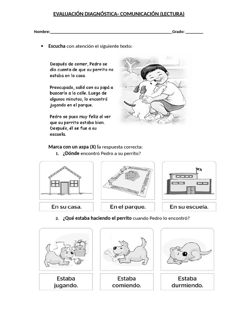 Prueba Diagnostica de Lectura 1° | PDF