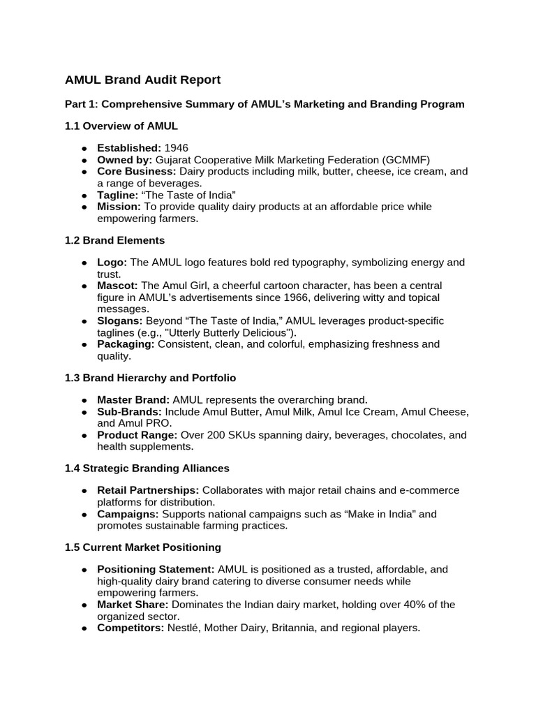 AMUL Brand Audit Report | PDF | Brand | Dairy