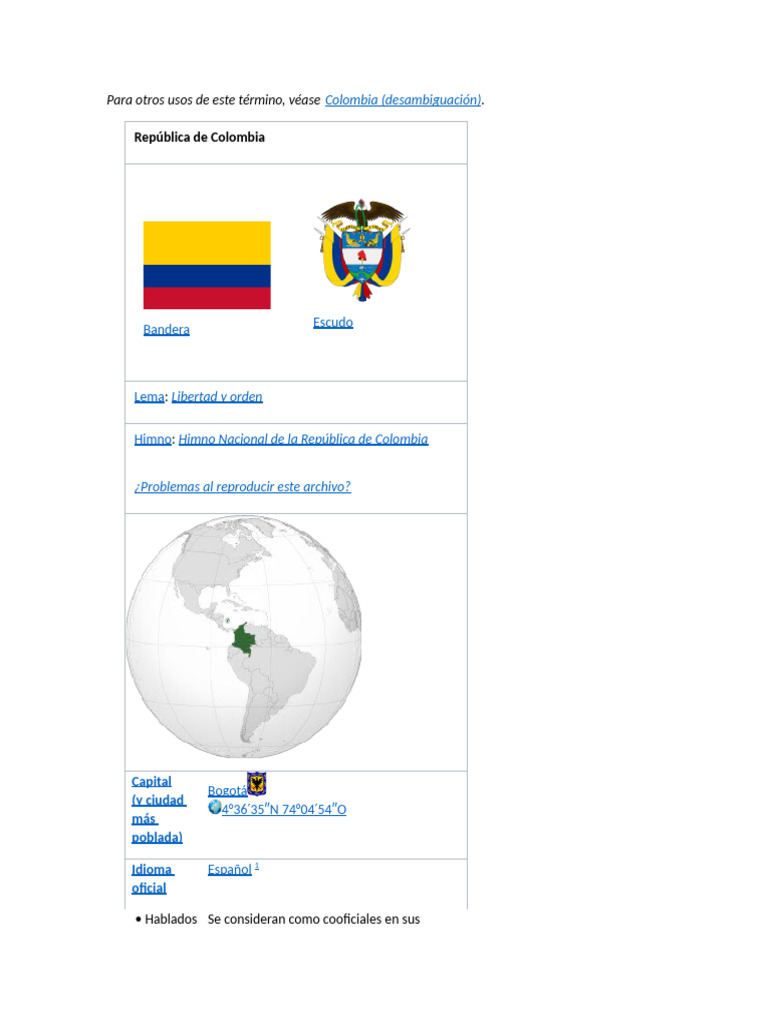 Colombia: Datos Clave y Biodiversidad | PDF | Colombia