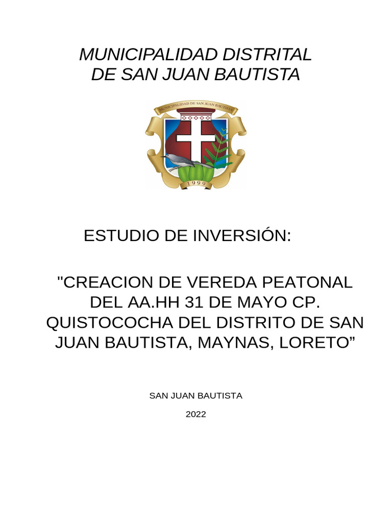 01.- PIP Vereda 31 Mayo | PDF | Peatonal | Gobierno local