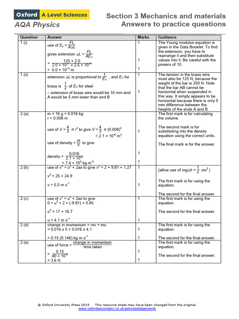 AQA as Physics Section 3 Answers | PDF | Force | Continuum Mechanics