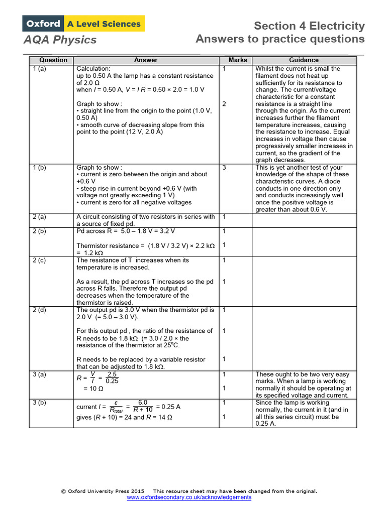 AQA as Physics Section 4 Answers | PDF | Electrical Resistance And ...