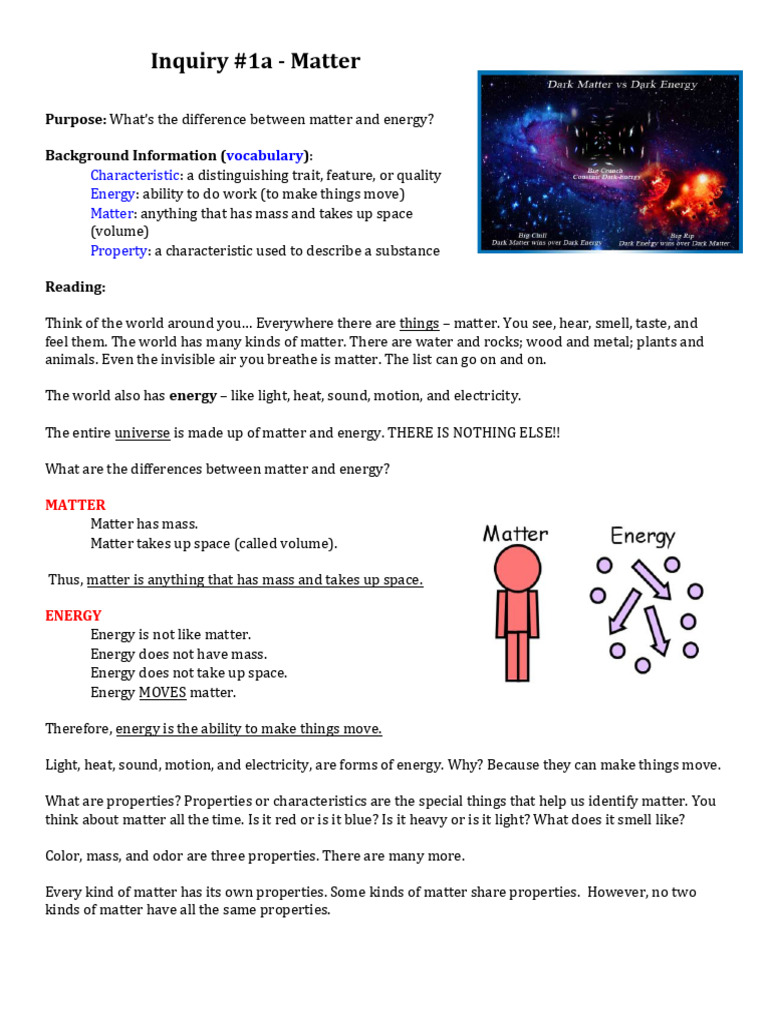 Matter vs. Energy Explained | PDF | Atoms | Matter