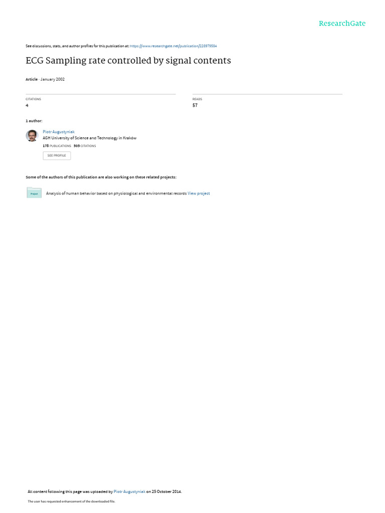 ECG Sampling Rate Controlled by Signal Contents | PDF | Sampling (Signal Processing) | Data ...