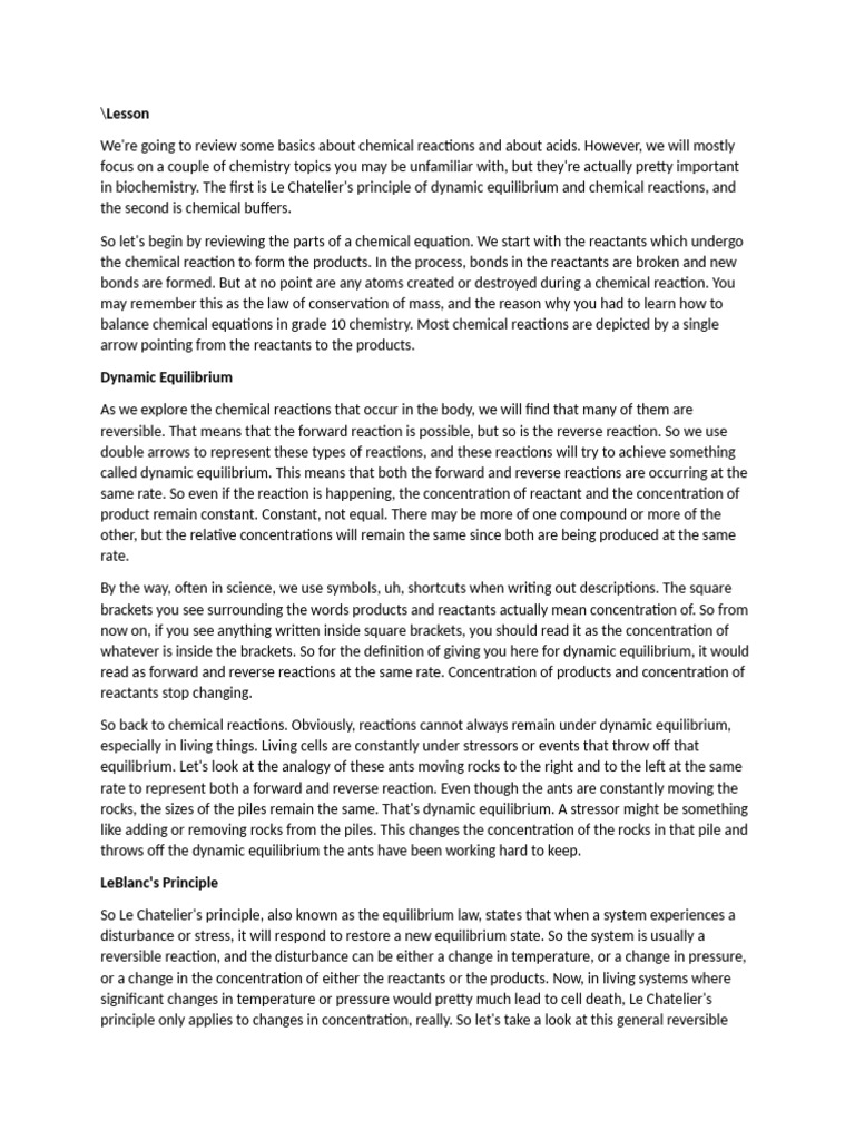 Dynamic Equilibrium Pdf Buffer Solution Acid