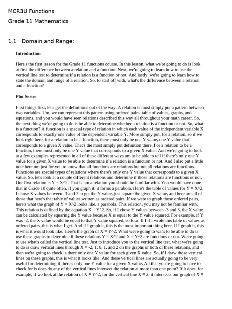 MCR3U Functions Chapter 1 | PDF | Function (Mathematics) | Mathematical ...