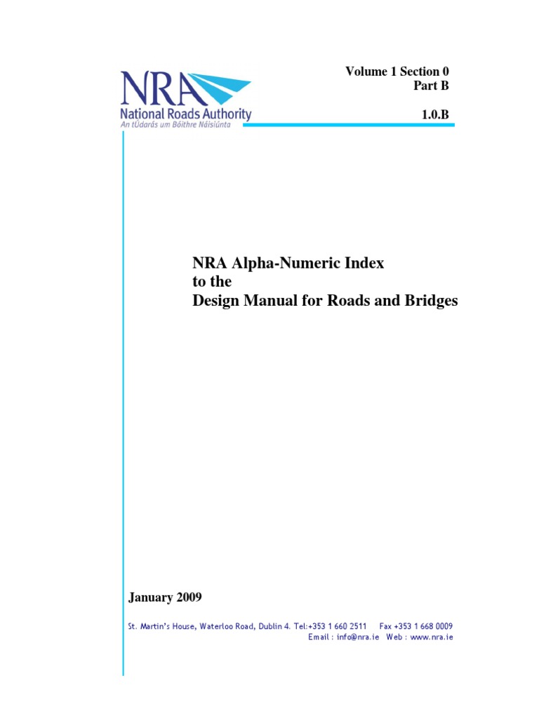 Nra DMRB Index Jan 09 | PDF | Road | Traffic