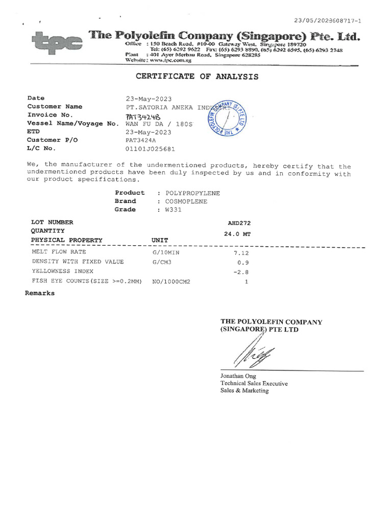 COA Polypropylene Bean | PDF
