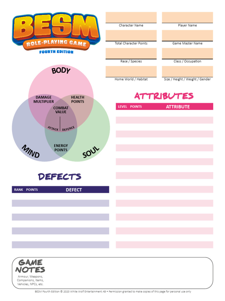 BESM Character Stats and Attributes Guide | PDF | Gaming | Role Playing ...