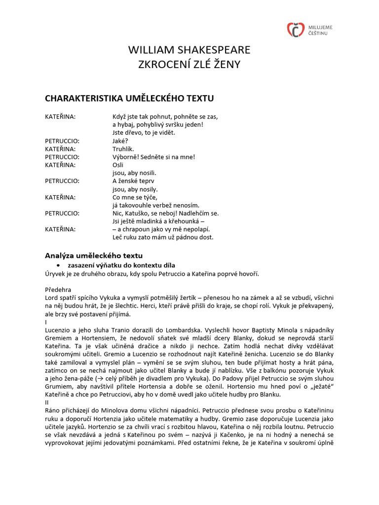 William Shakespeare Zkroceni Zle Zeny | PDF