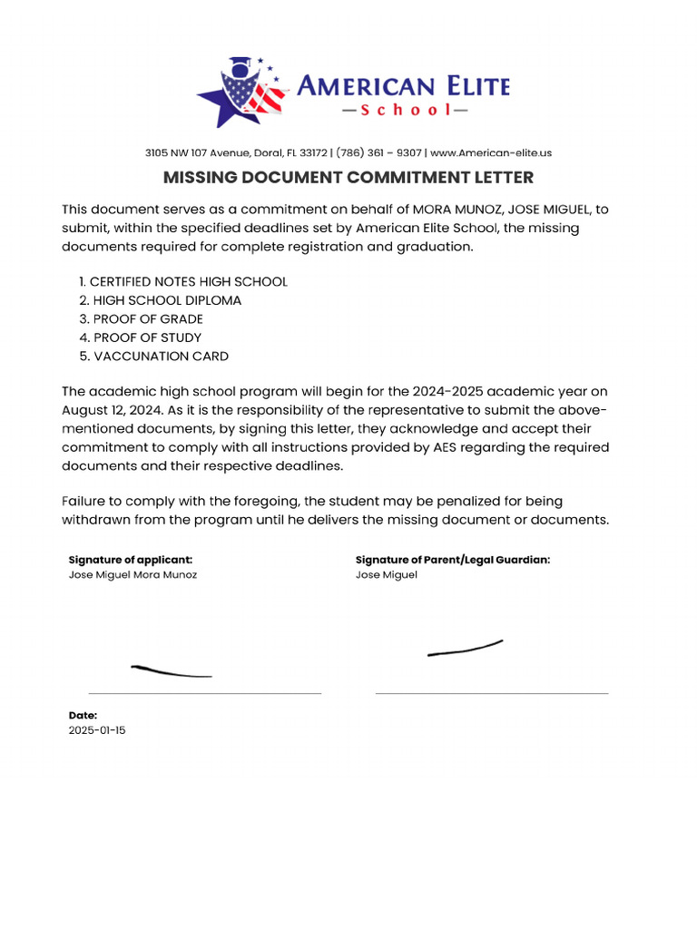 Student Missing Document Agreement (2) | PDF