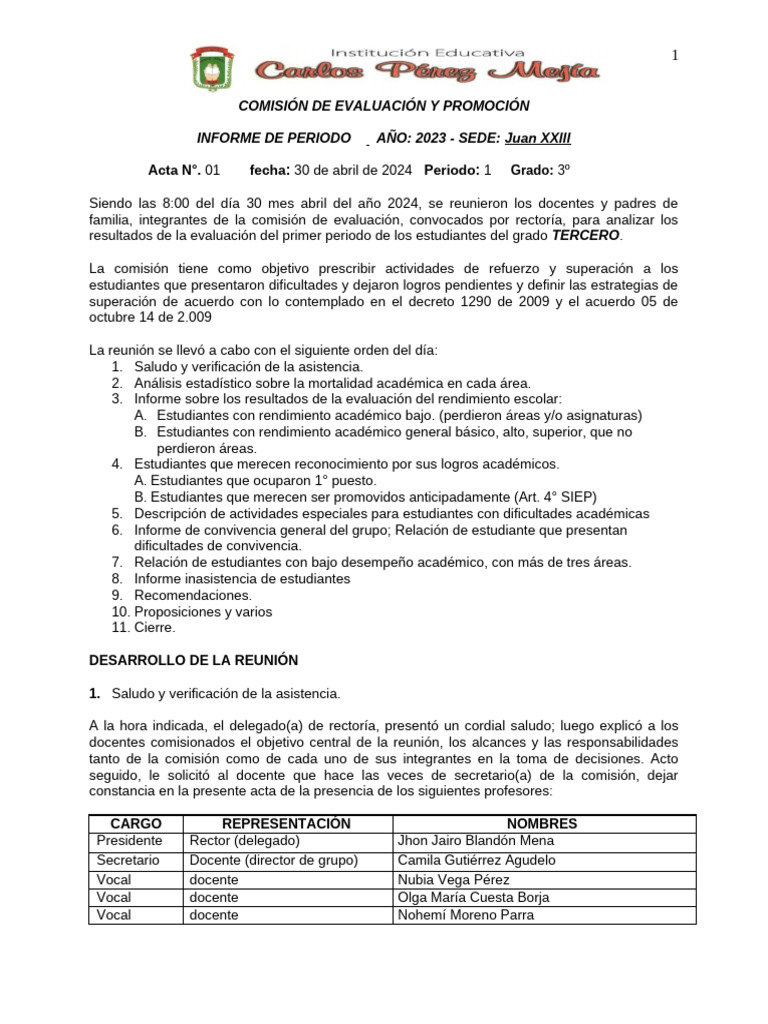 Acta Word Excel | PDF | Cognición | Aprendizaje