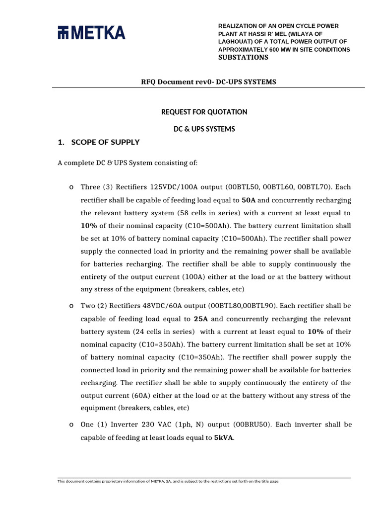 RFQ Document Rev0 (DC-UPS Systems) | PDF | Power Inverter | Rectifier