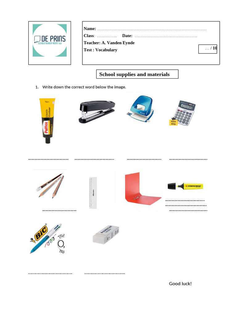 Test Vocabulary Schoolmaterials | PDF