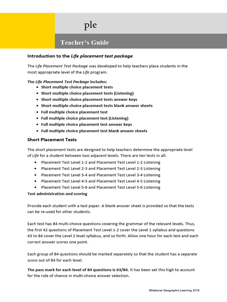 Life Placement Test Guide | PDF | Multiple Choice | Education Theory