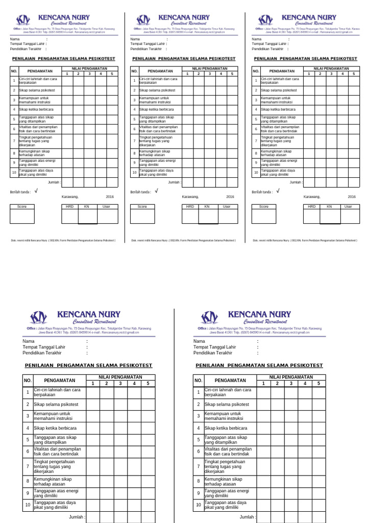 Penilaian Psikotest: Observasi dan Skor | PDF