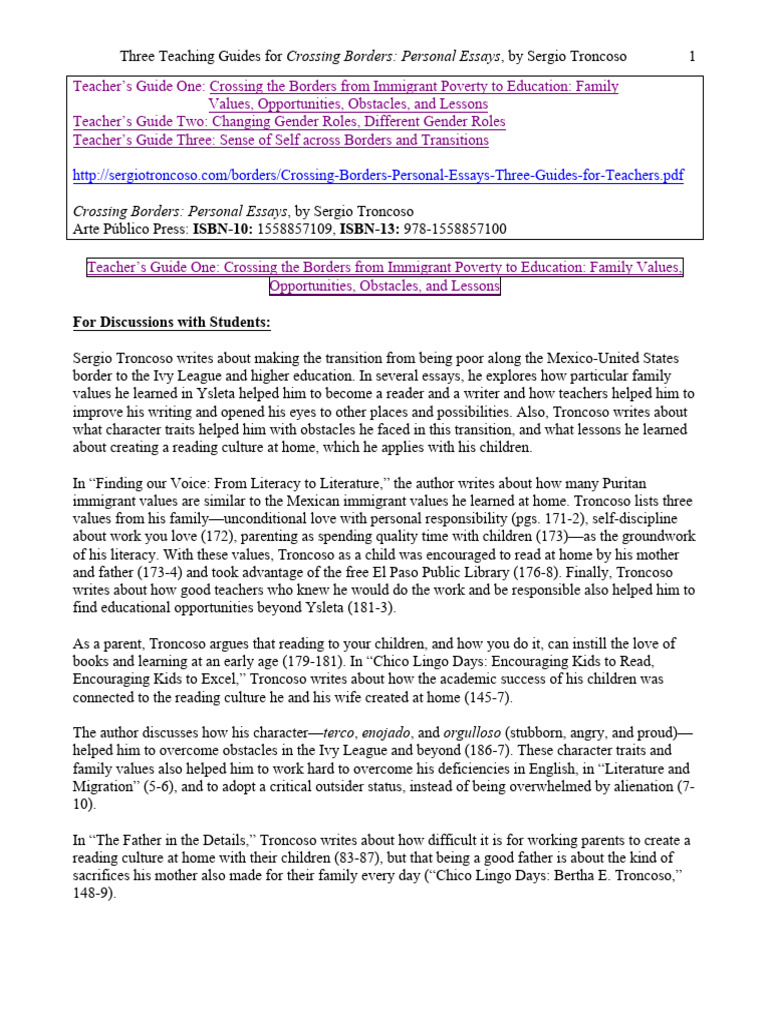Crossing Borders Personal Essays Three Guides For Teachers | PDF ...