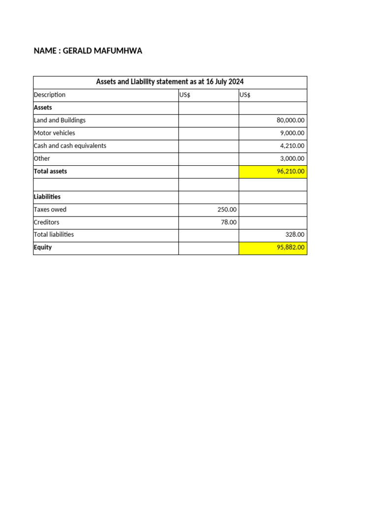 Assets and Liability Statement | PDF