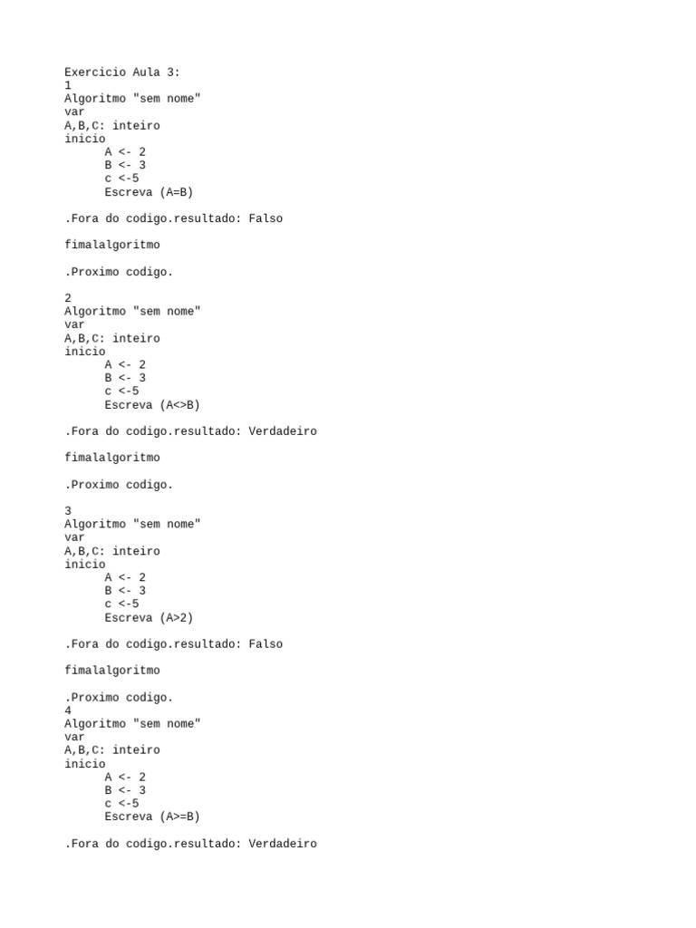Exercicios Logica de Programação | PDF