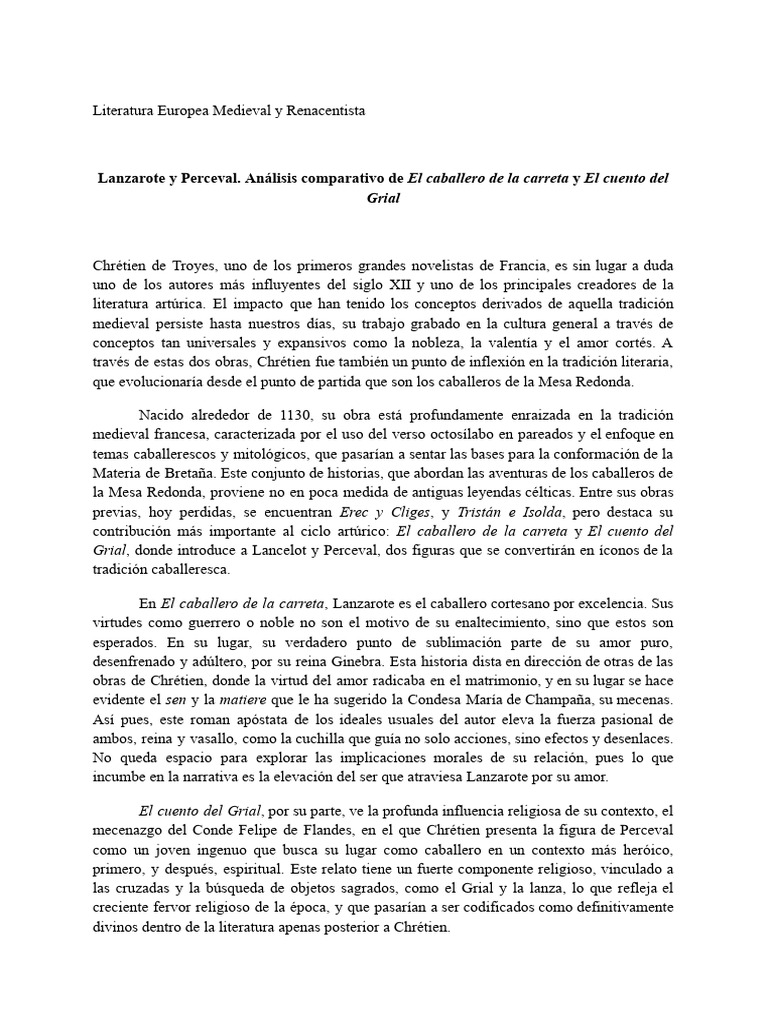 Resúmen Analítico. Lanzarote y Perceval | PDF | Lancelot | Ginebra