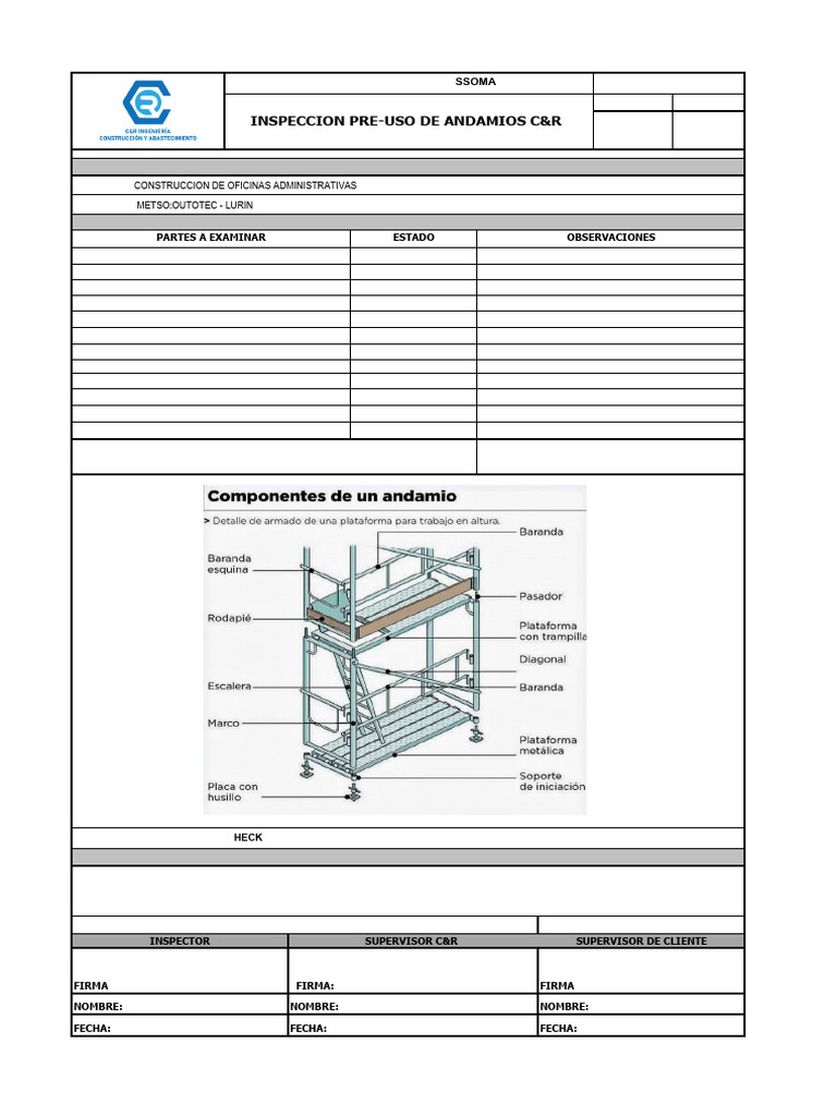 Formatos de Inspeccion Andamio | PDF