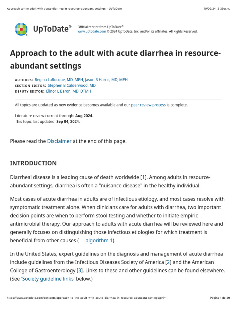 Approach To The Adult With Acute Diarrhea in Resource-Abundant Settings - UpToDate | PDF ...