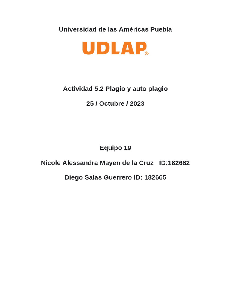 Actividad 5.2 Plagio y Auto Plagio - Equipo19 | PDF | Plagio
