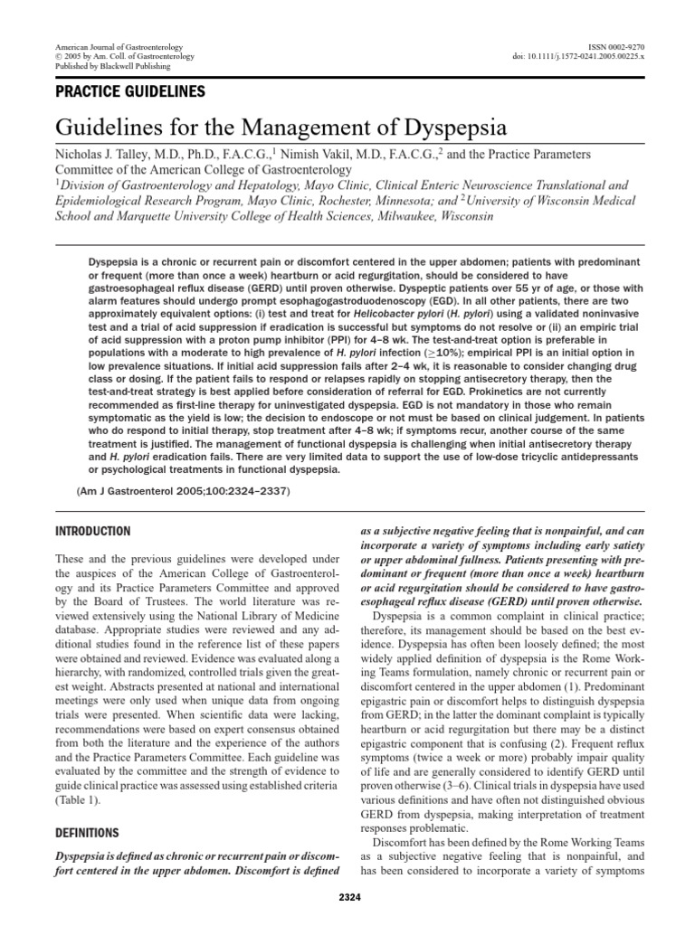 Guidelines For The Management of Dyspepsia.29 | PDF | Indigestion | Gastroesophageal Reflux Disease